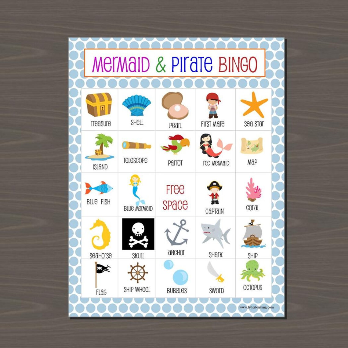 Mermaid Bingo, Pirate Bingo, Mermaid and Pirate Bingo Printable Game ...