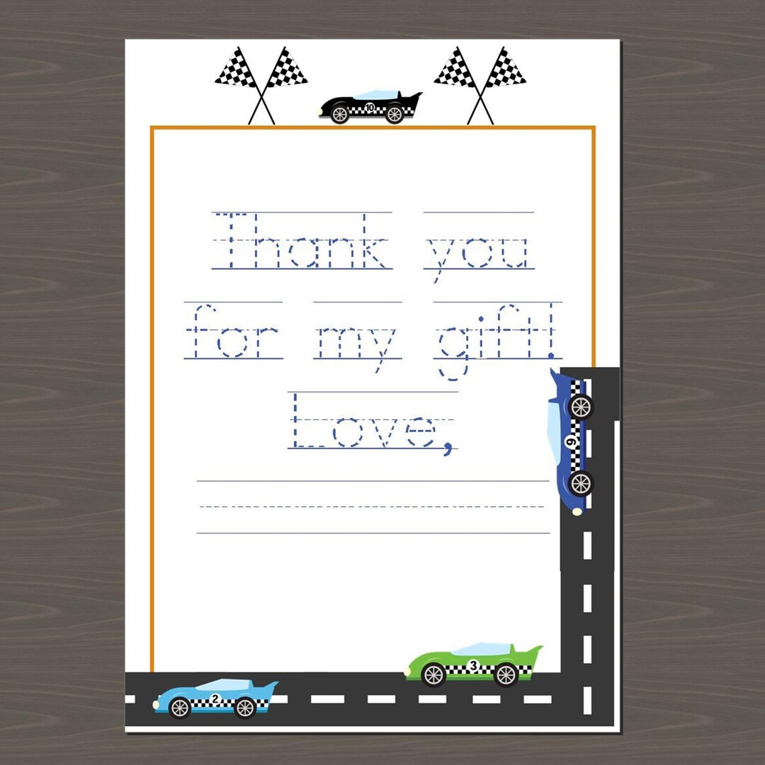 Race Car Thank You Notes for Kids: Traceable Font Stationery Set - Etsy