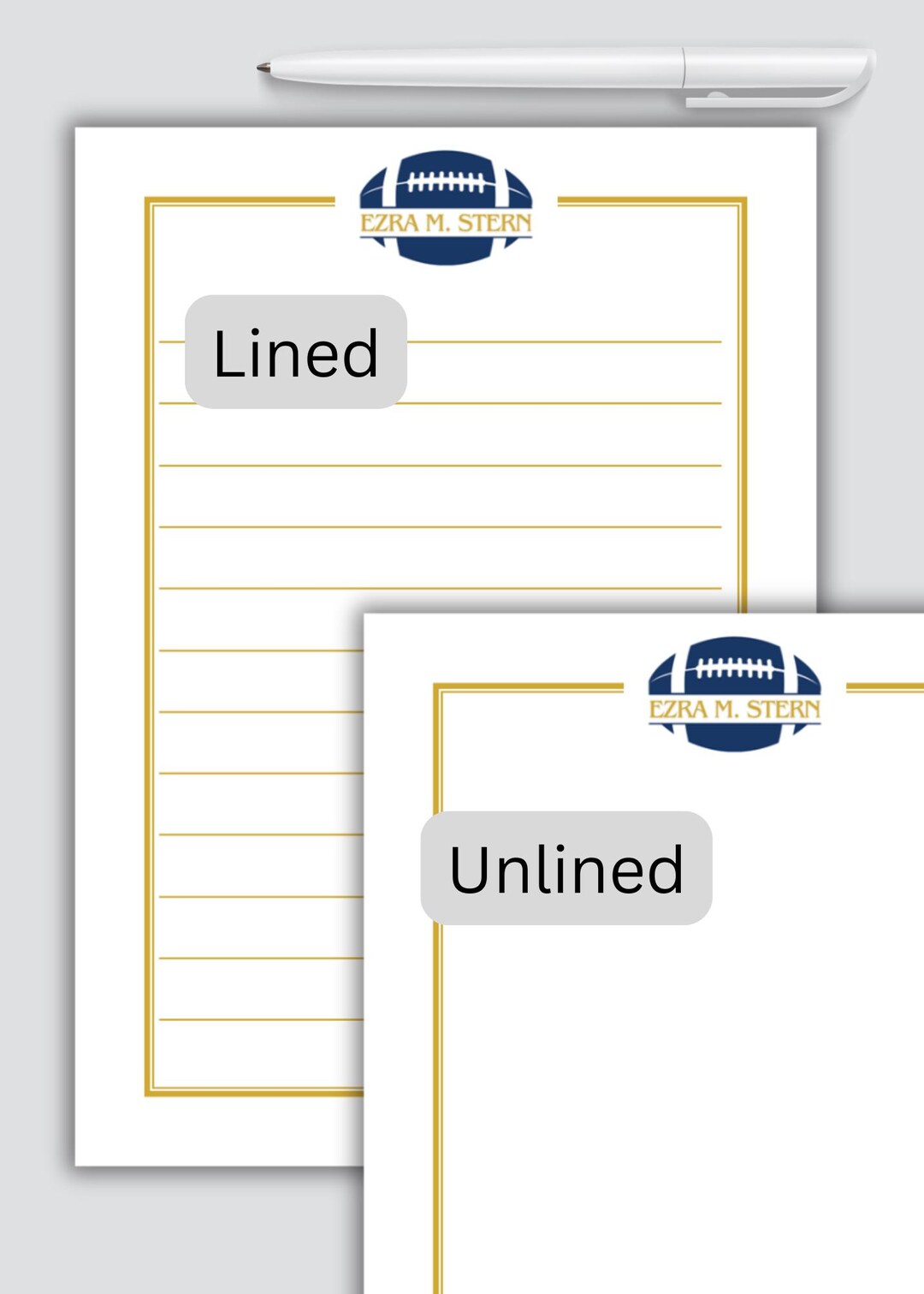 Personalized Blue & Gold Football Note Cards | Custom Flat Stationery ...
