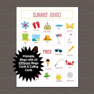 Summer Bingo - CLASS SET (24 Different Cards) - Printable Summer Bingo ...