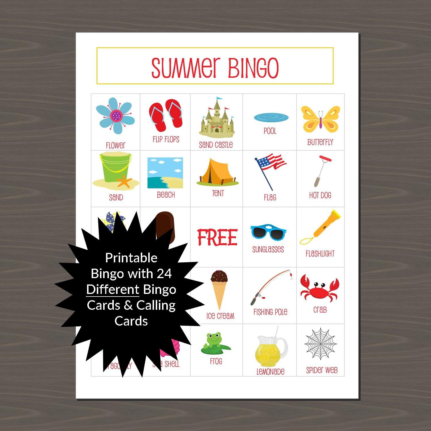 Summer Bingo - CLASS SET (24 Different Cards) - Printable Summer Bingo ...