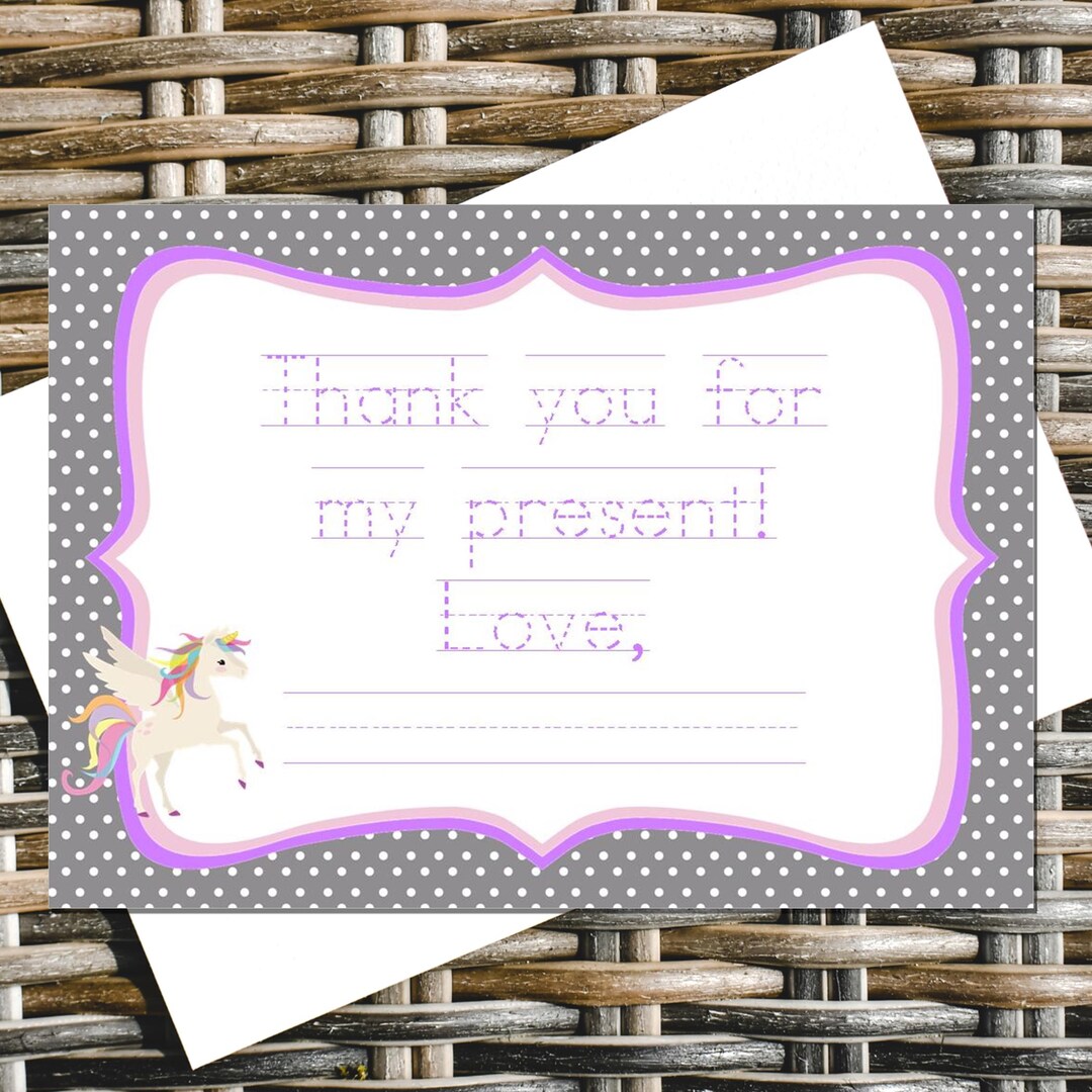 Unicorn Thank You Cards: Traceable Fill-in Notes, 12 Card Set - Etsy