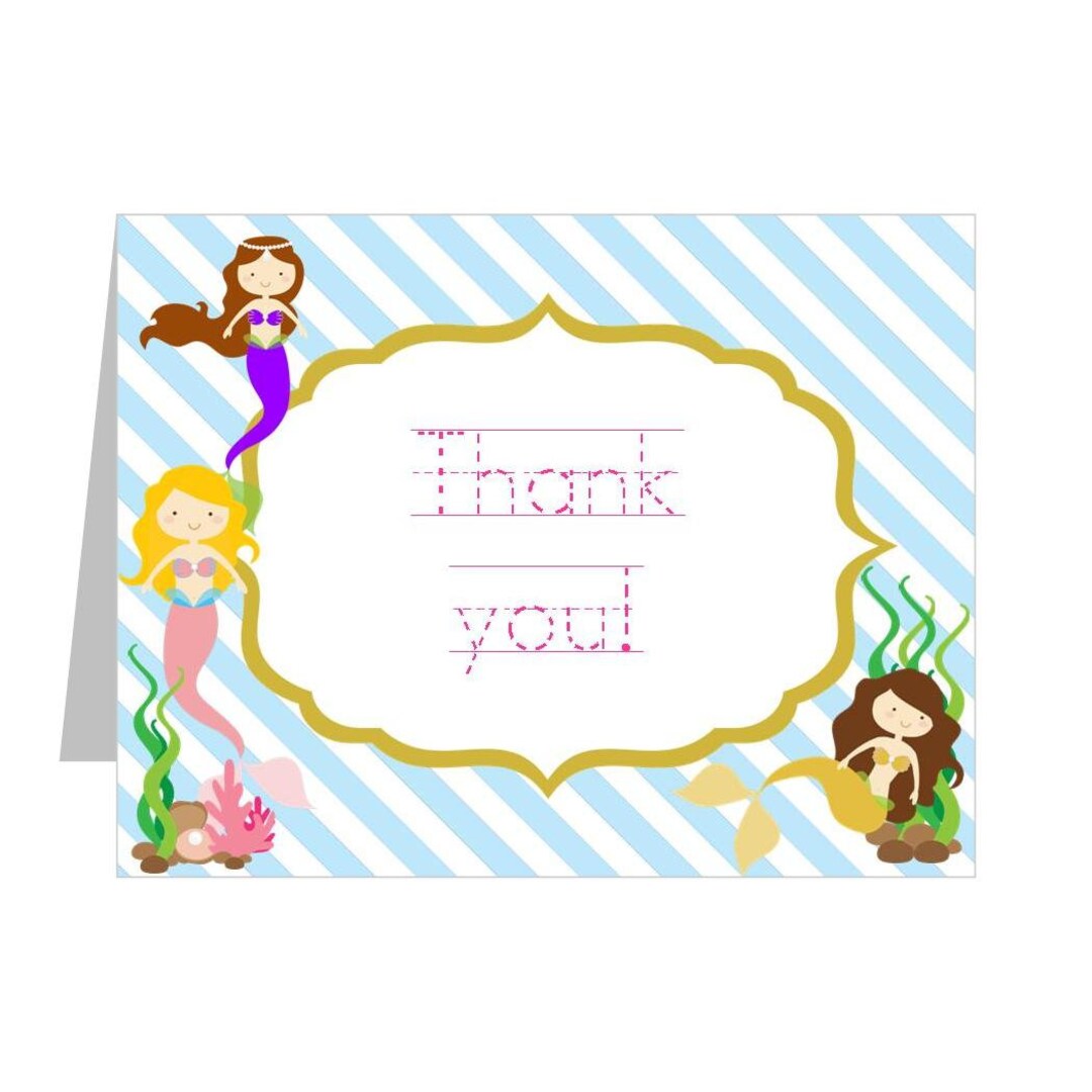 Mermaid Thank You Cards, Mermaid Thank You, Little Mermaid Thank You ...