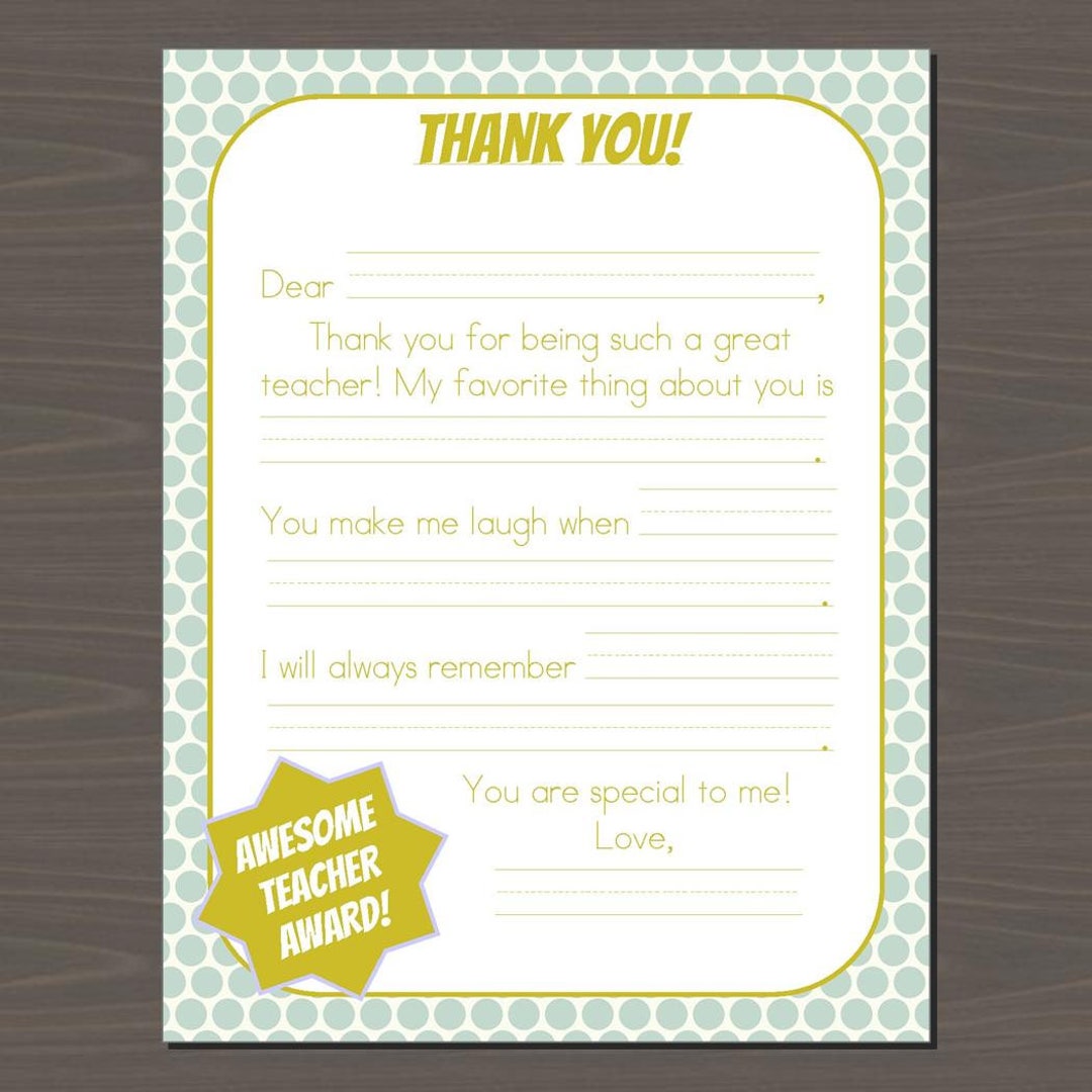 Teacher Appreciation Printable End of Year Letter to Teacher Printable ...