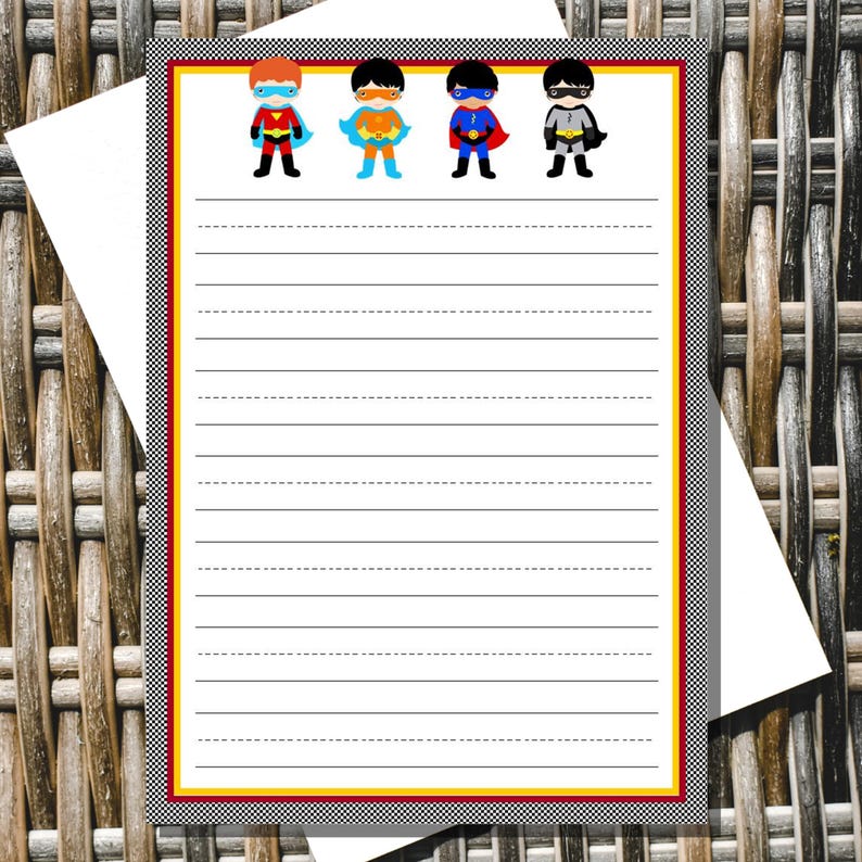 Lined Superhero Note Cards, Superhero Stationery Set, Printable ...