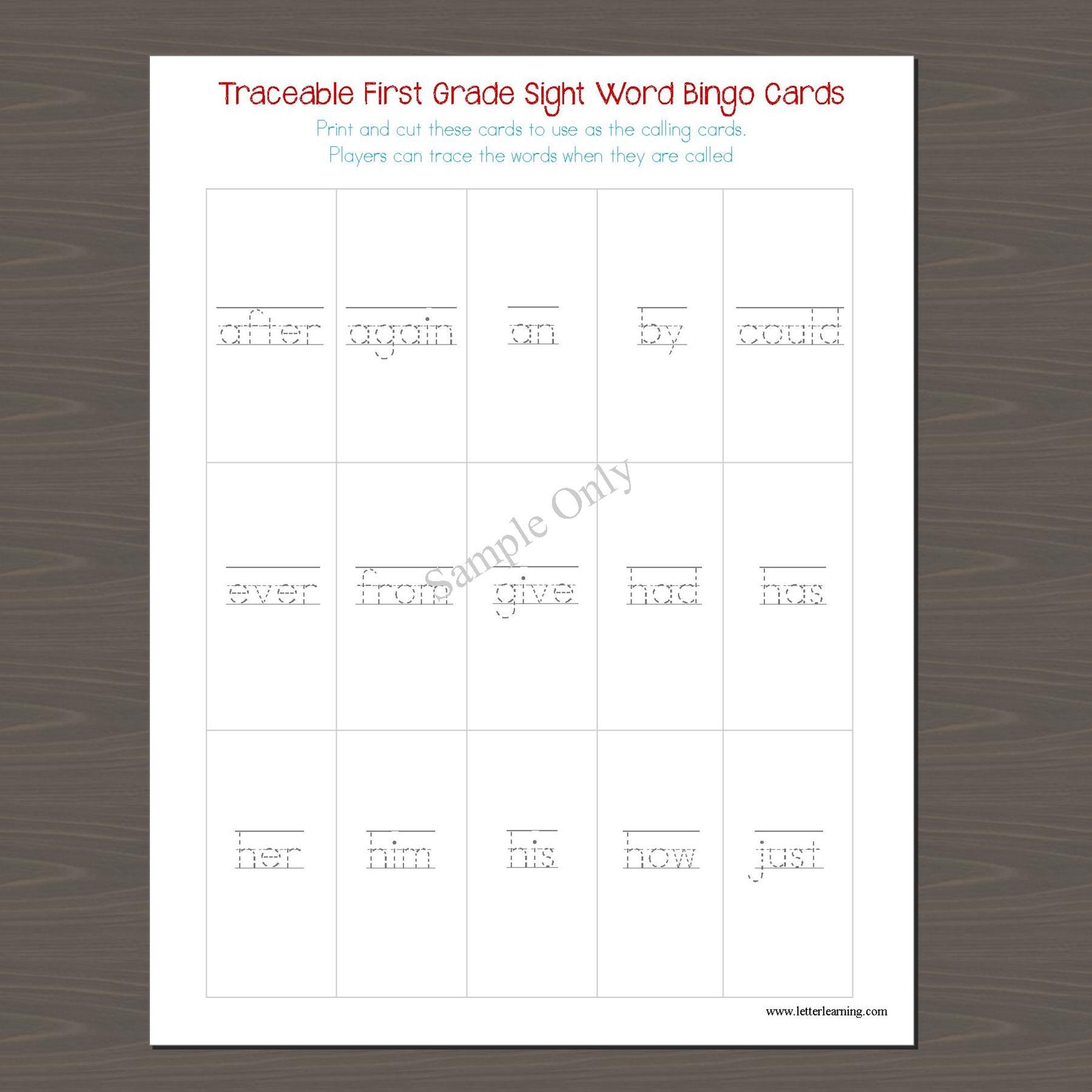 First Grade Sight Word Bingo With Words to Trace, Sight Word Bingo With ...