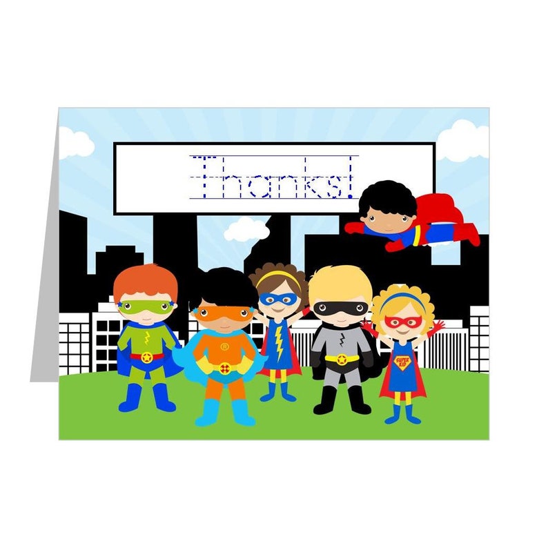 Superhero Thank You Cards for Kids, Superheroes Thank You Notes, Cute ...