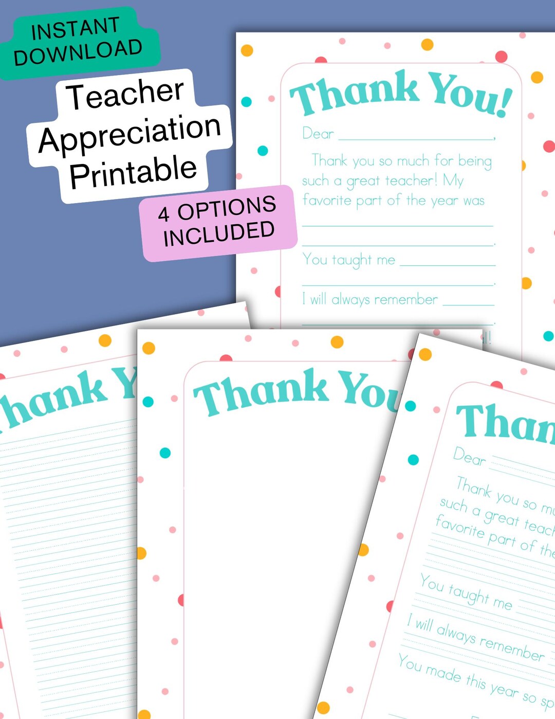 Teacher Thank You Notes | Fill-in-the-blank Printable (instant Download ...
