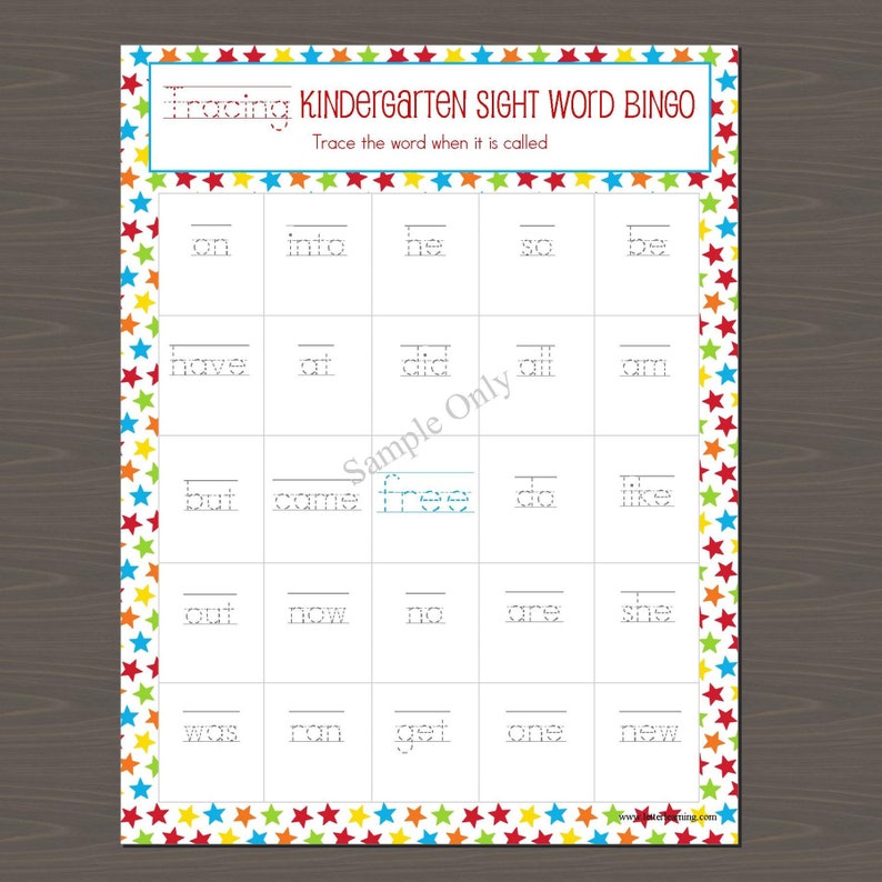 Kindergarten Sight Word Bingo With Word Tracing, Trace Sight Word Bingo ...