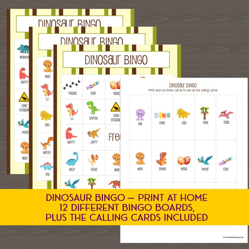 Dinosaur Bingo Game: Printable Party Activity (12 Boards) (digital ...