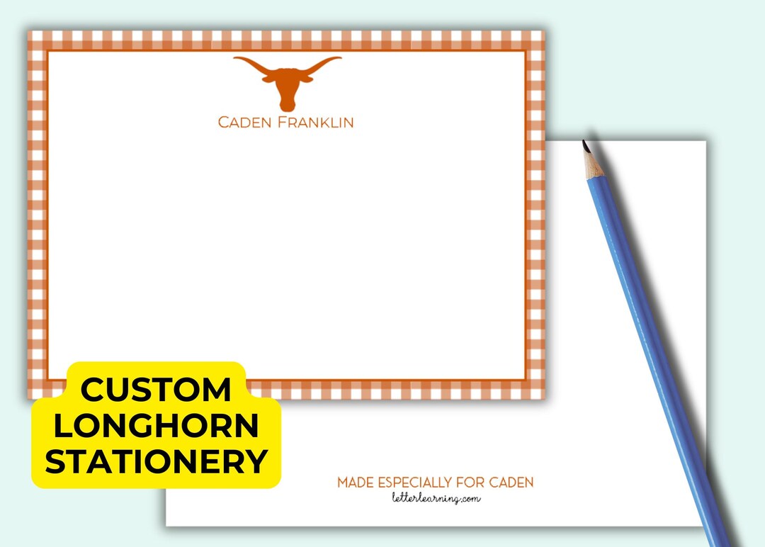Custom Texas Longhorn Stationery Set With Gingham Border | Gingham ...