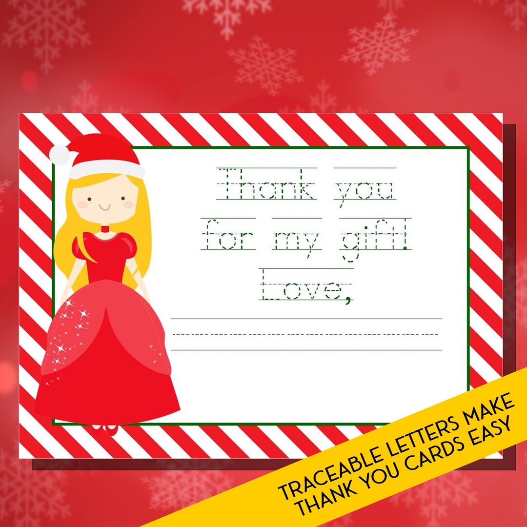 Princess Christmas Cards for Kids: Traceable Lettering, Set of 12 - Etsy
