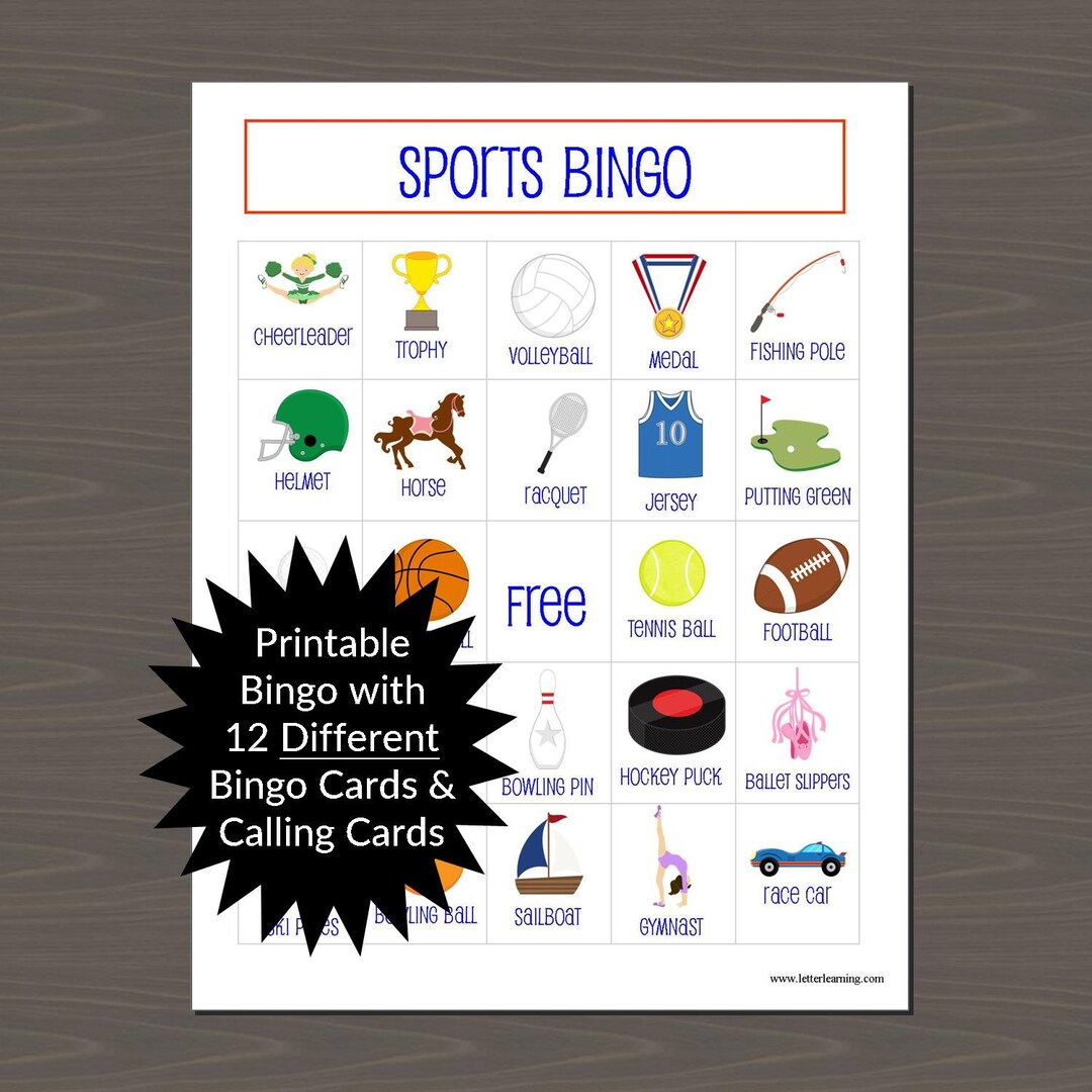 Sports Bingo, Printable Sports Bingo, Bingo for Kids With Different ...