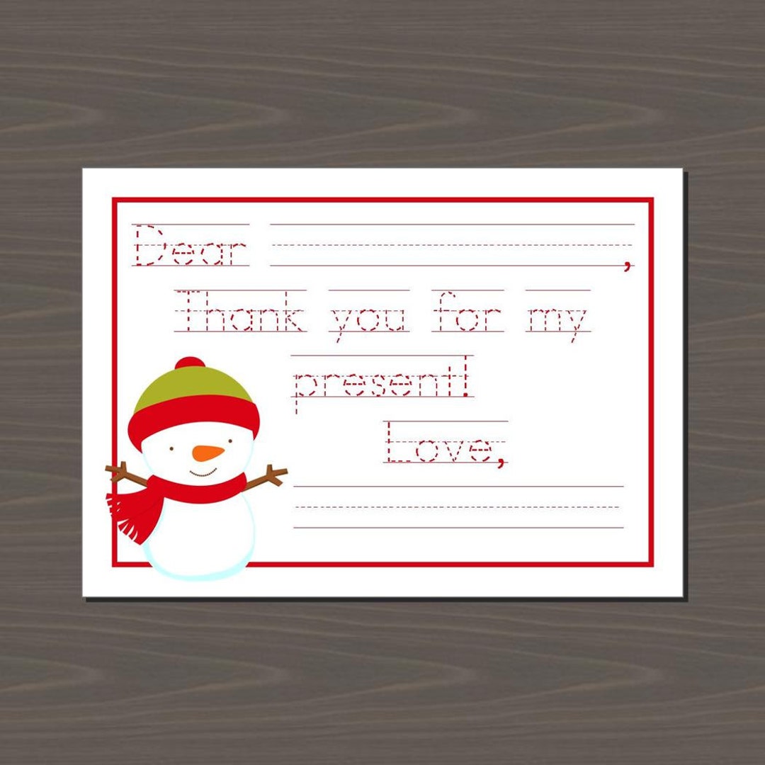Snowman Christmas Thank You Notes for Kids: Traceable Handwriting (12 ...
