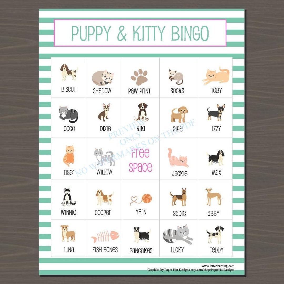 Puppy and Kitten Bingo Game: 12 Cards (instant Download) - Etsy