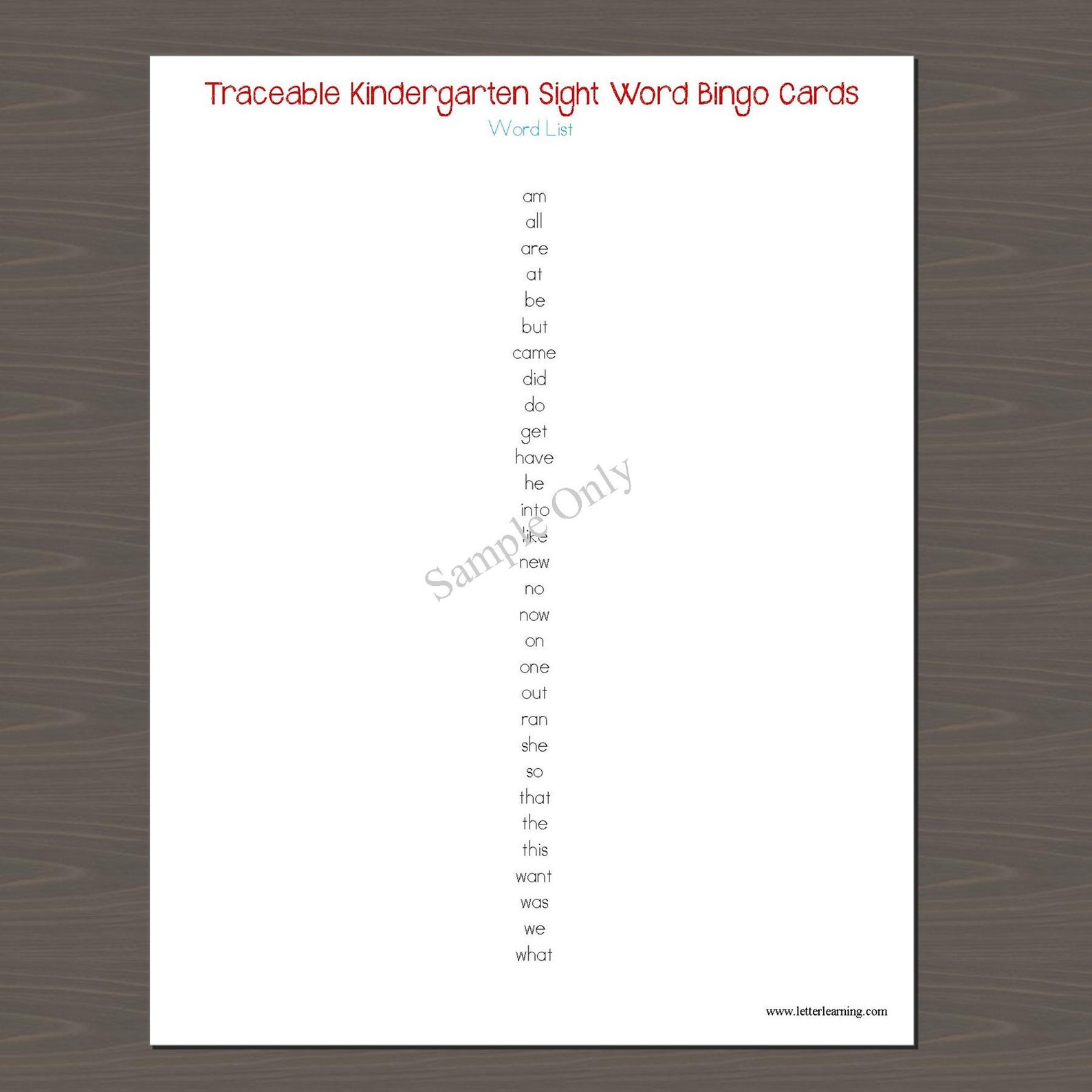 Kindergarten Sight Word Bingo With Word Tracing (PDF) - Etsy
