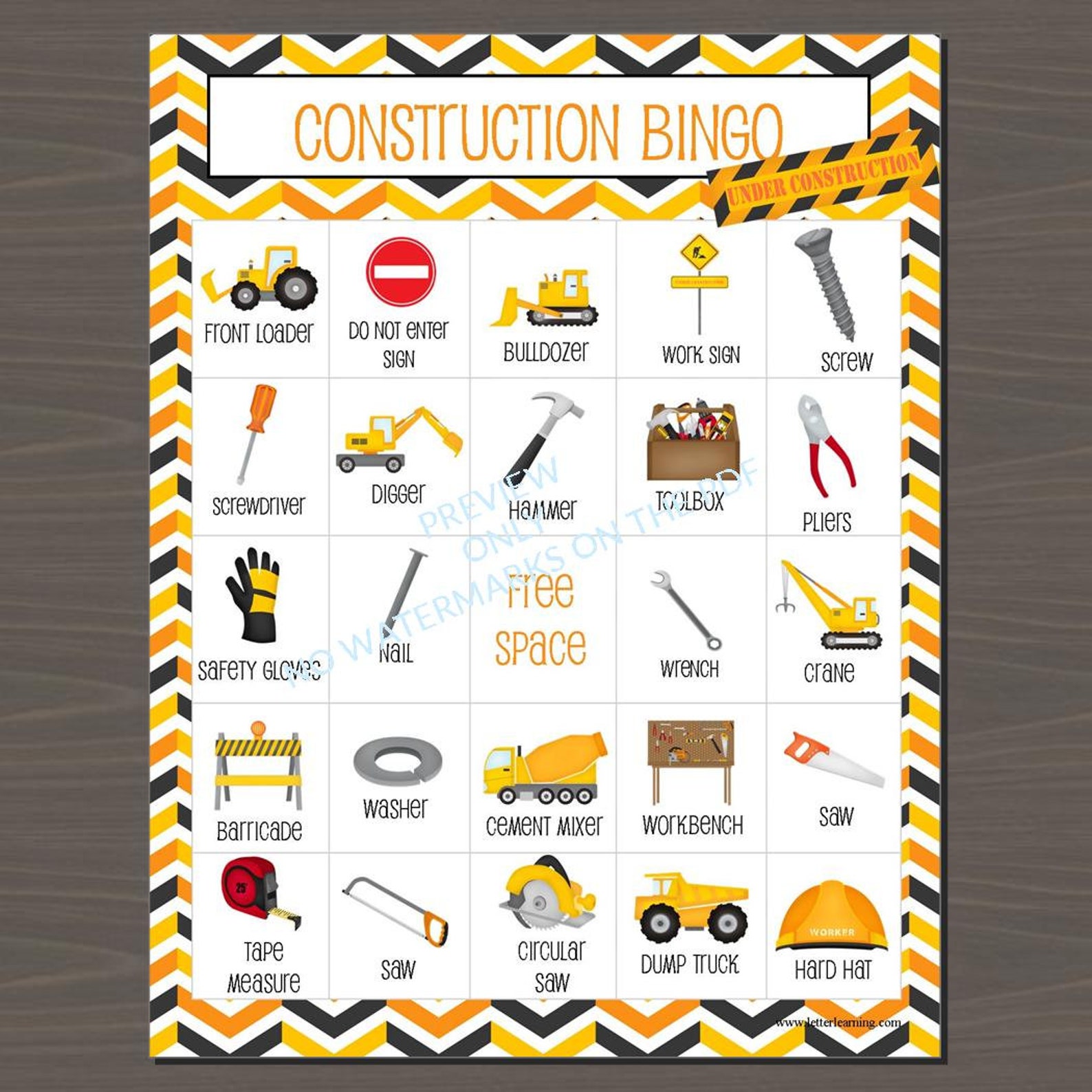 Construction Party Bingo, Construction Bingo Game, Printable Builder ...