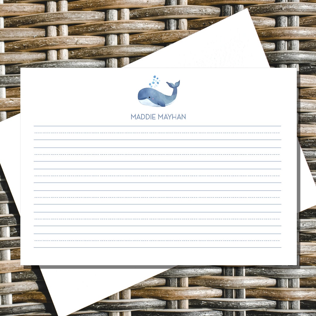 Whale Personal Note Cards for Kids, Cute Whale Stationery Customized ...