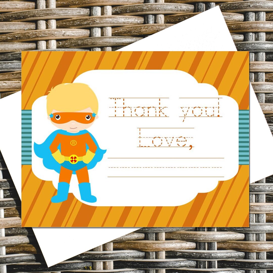 Superhero Kids Thank You Cards – Traceable Fill-in-the-blank Notes ...