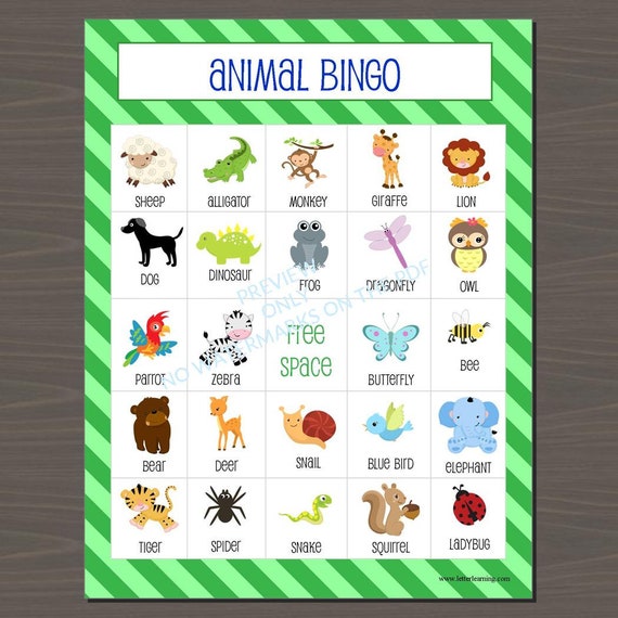 Printable Animal Bingo Cards