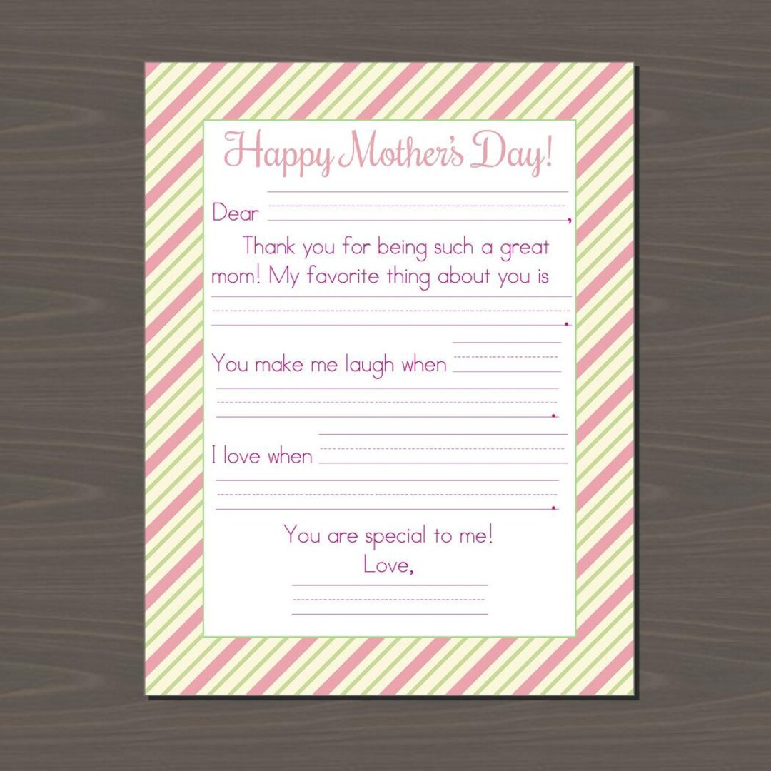Printable Mother' Day Note for Kids, Fill in the Blank Mother's Day ...