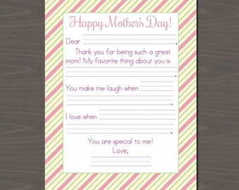 Mother's Day Fill in the Blank Note to Mom Template Printable PDF - Etsy