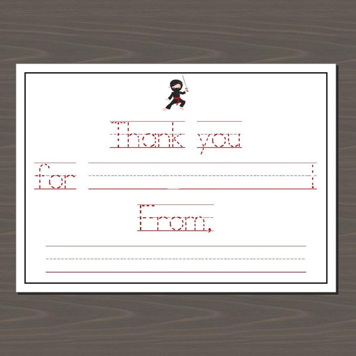 Ninja Thank You Cards: Traceable Fill-in Notes, 12 Card Set - Etsy