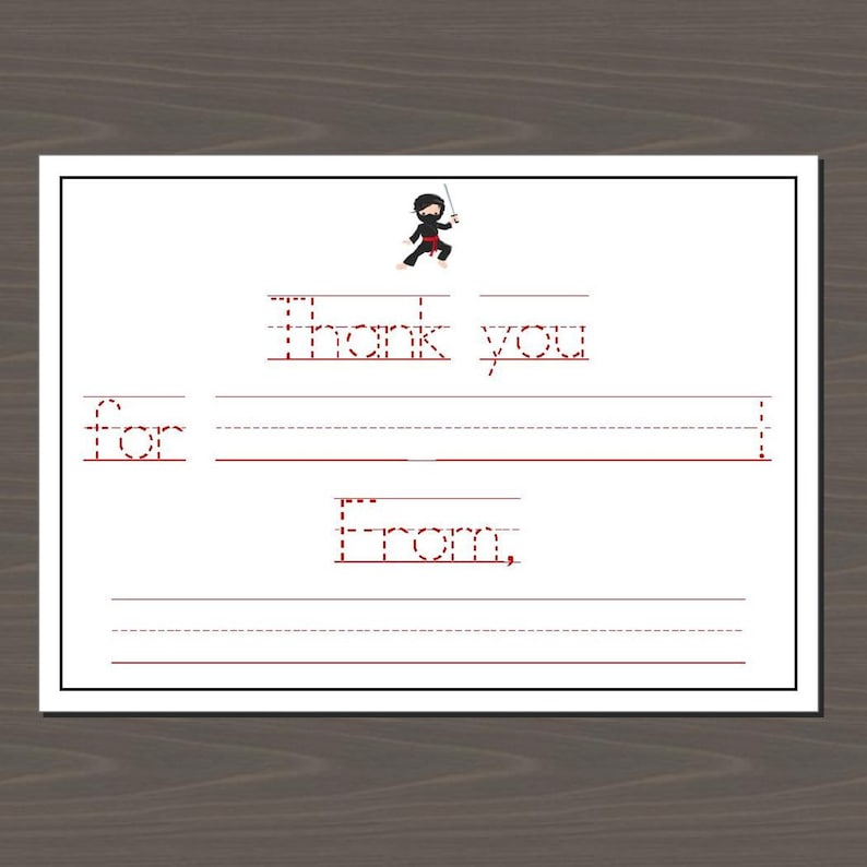 Ninja Thank You Cards: Traceable Fill-in Notes, 12 Card Set - Etsy