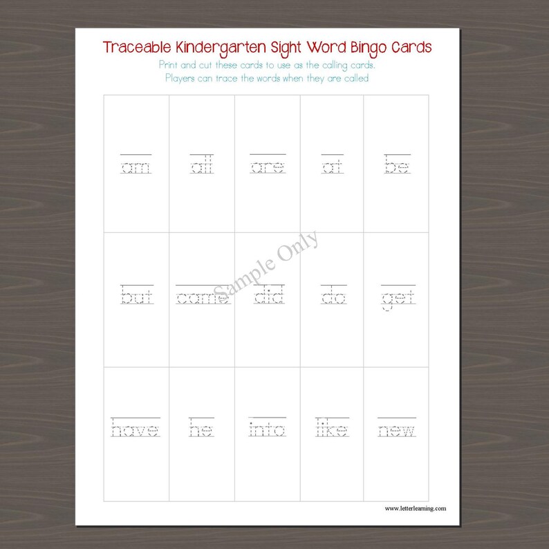 Kindergarten Sight Word Bingo With Word Tracing (PDF) - Etsy