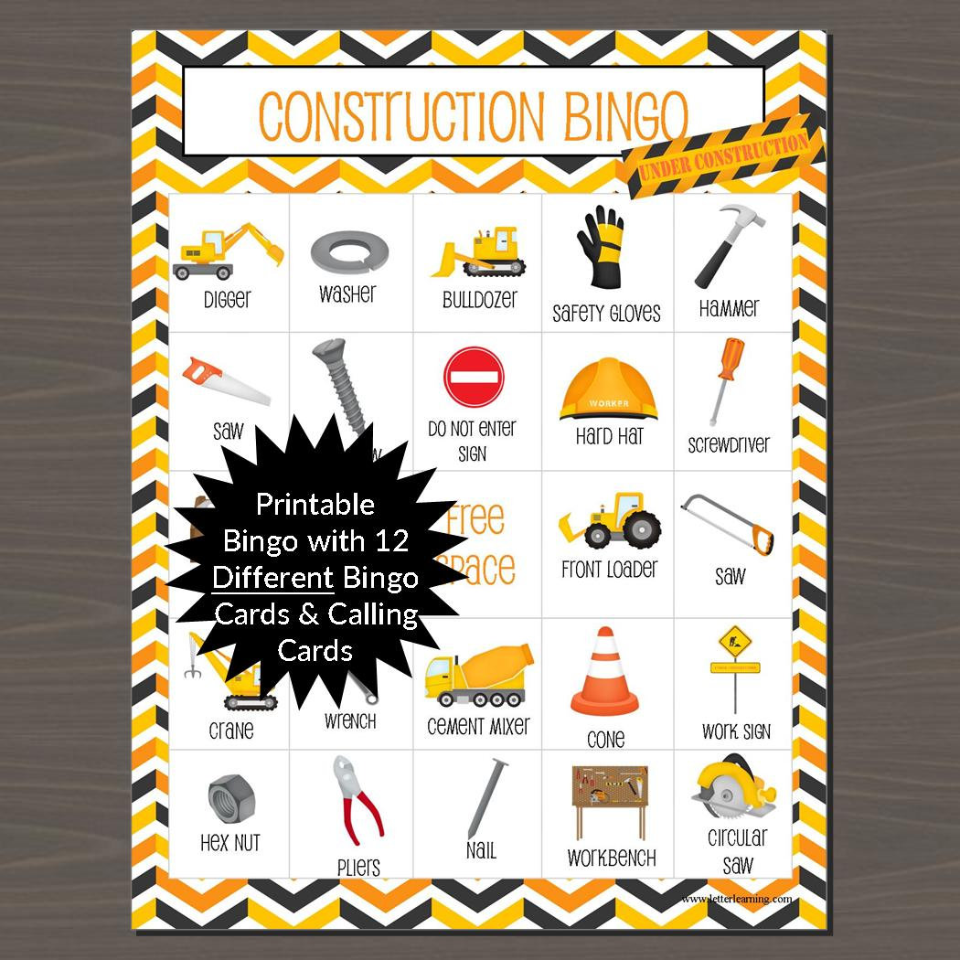 Construction Party Bingo, Construction Bingo Game, Printable Builder ...