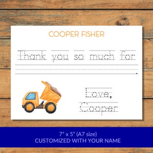 Personalized Dump Truck Thank You Cards: Traceable Fill-in Notes - Etsy