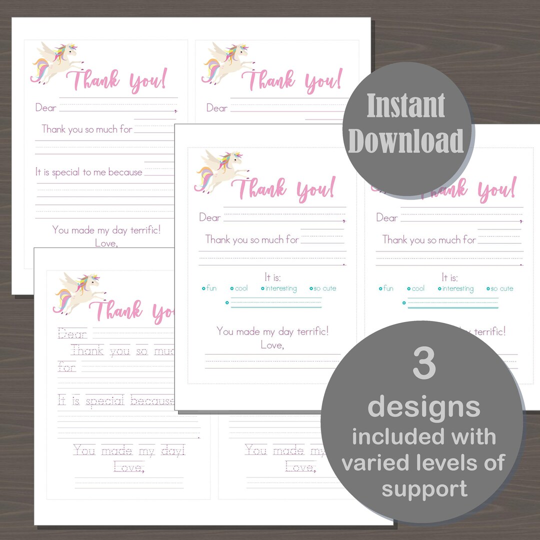 PRINT at HOME Thank You Notes for Kids, Printable Unicorn Thank You ...