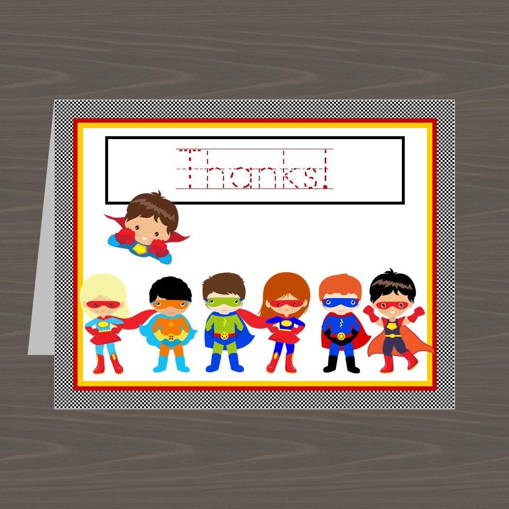 Superhero Trace the Message Thank You Cards for Kids: Traceable Fill-in ...