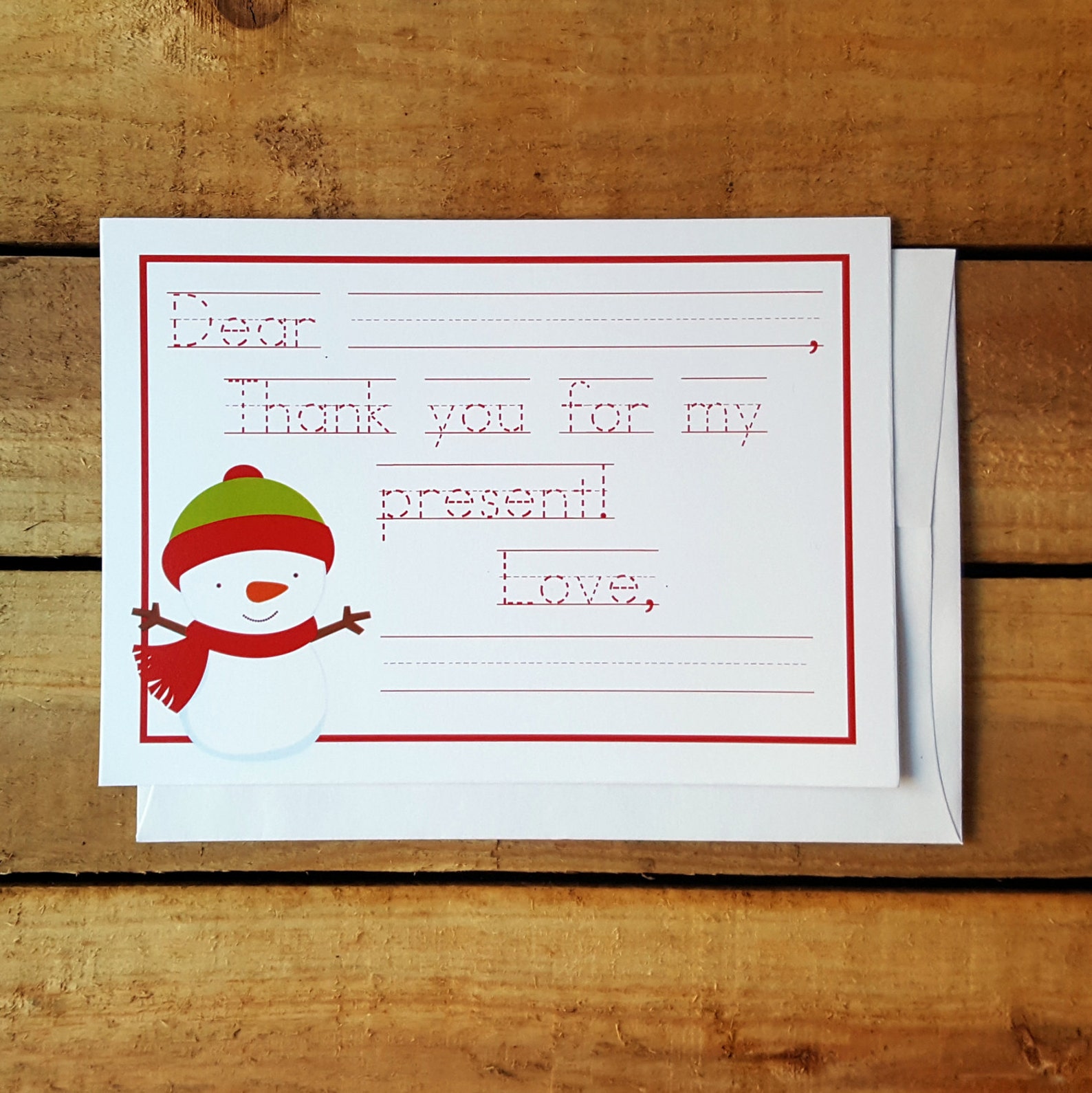 Snowman Christmas Thank You Notes for Kids: Traceable Handwriting (12 ...