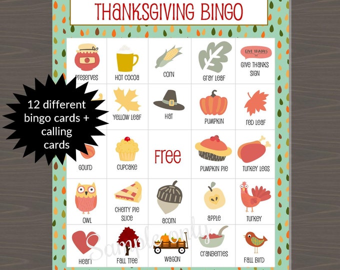 Thanksgiving Bingo Game Printable Thanksgiving Bingo Game for | Etsy