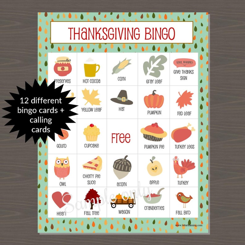 Thanksgiving Bingo Game, Printable Thanksgiving Bingo Game for Kids ...