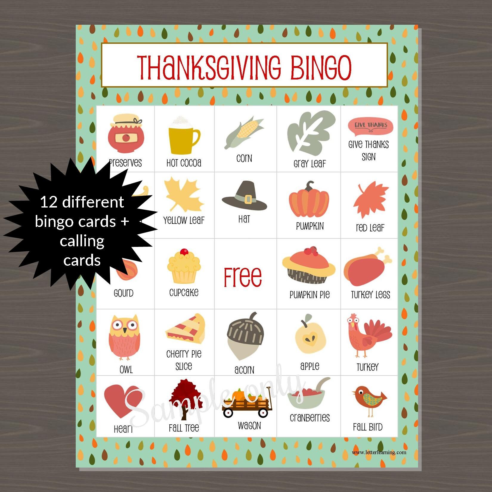 Thanksgiving Bingo Game, Printable Thanksgiving Bingo Game for Kids ...