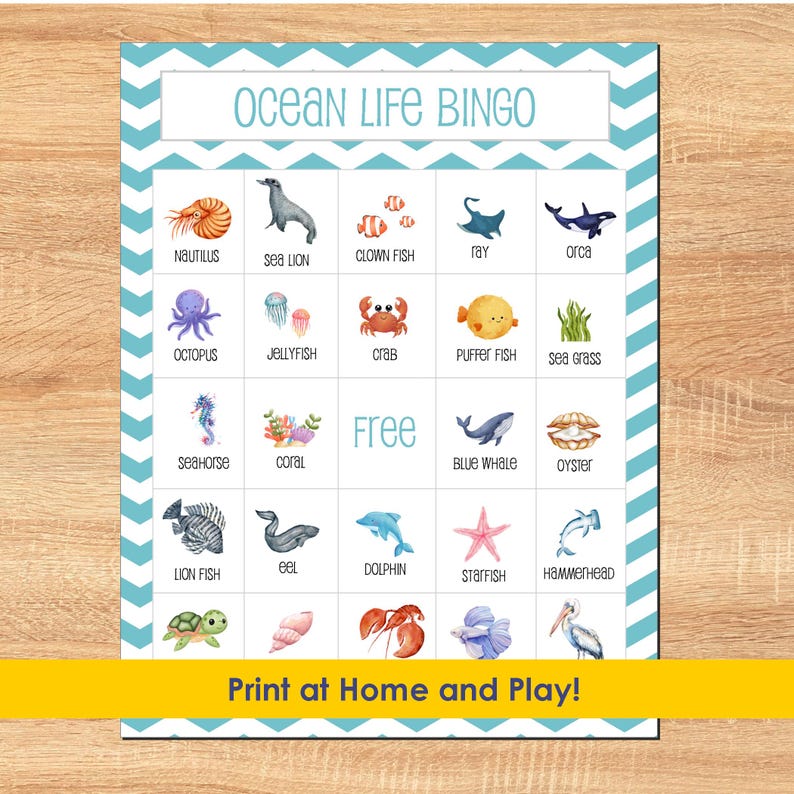 Ocean Life Bingo: 12 Printable Cards for Kids (digital Download) - Etsy