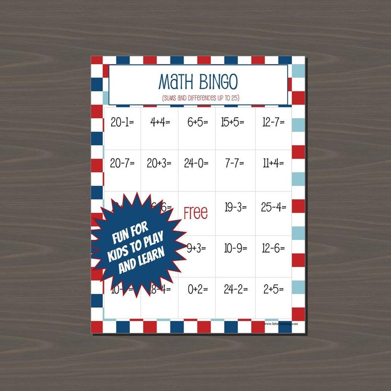 Math Bingo for Kids, Addition Bingo, Subtraction Bingo, Bingo for 1st ...