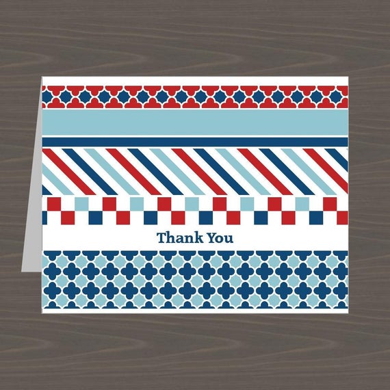 Blue and Red Thank You Notes With Guide Lines Inside to Help - Etsy