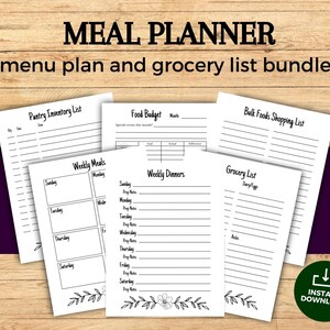 Weekly Meal Planning Printable Minimalist Meal Planner Bundle Printable ...