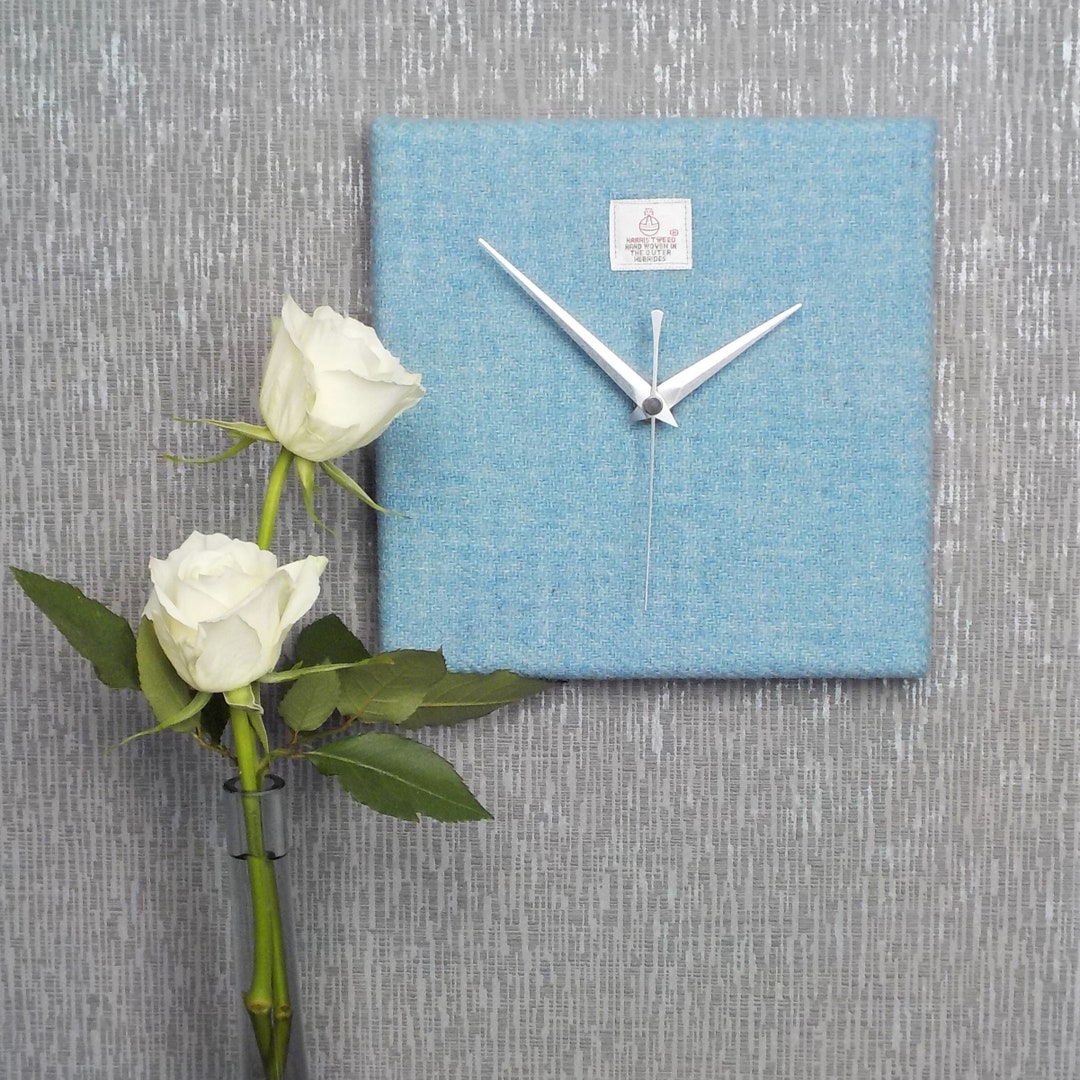 Harris Tweed Clock Pale Blue Square Wall Clock Housewarming Wedding ...