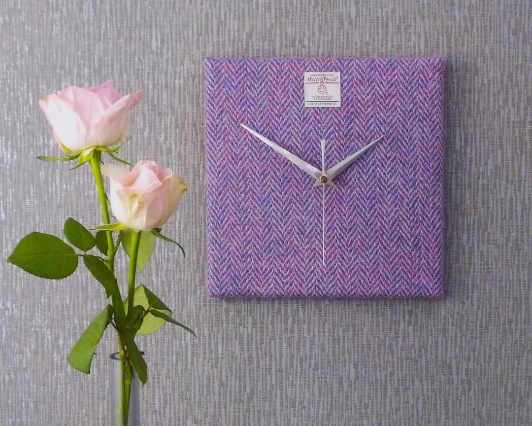 Harris Tweed Square Clock Lilac Herringbone Wall Clock - Etsy UK