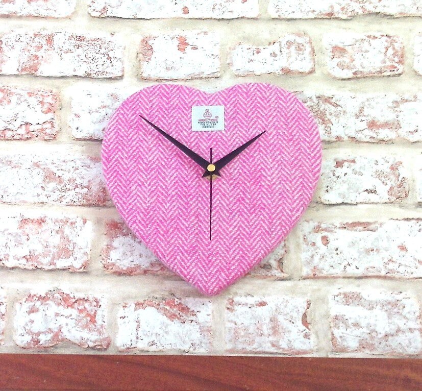 Harris Tweed Heart Clock Pink and Cream Fabric Romantic Gift - Etsy UK