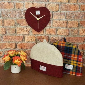 Harris Tweed Heart Clock Dark Red Fabric - Romantic Valentine Gift Ruby ...