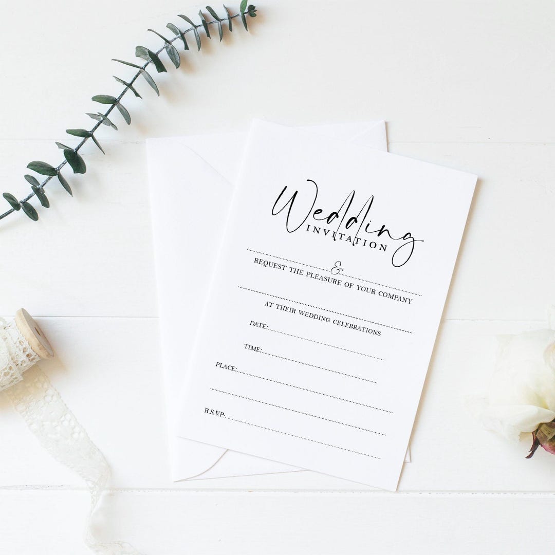 Minimalist Fill-in Wedding Invitations: Typographic A6 Set - Etsy UK