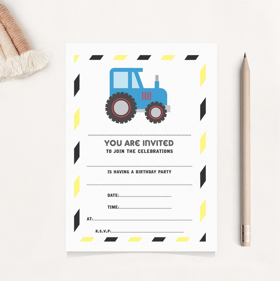 Set of Birthday Tractor Invitations, Kids Party Invitation, Fill in ...