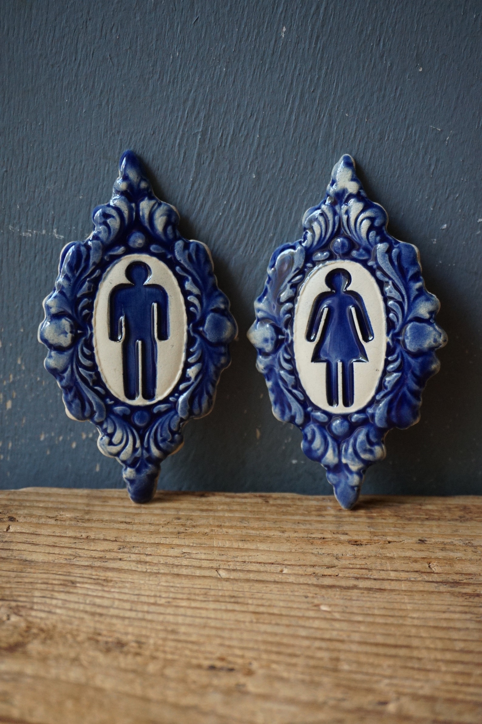 Vintage Style Ceramic WC Door Sign: Cobalt Blue Glaze - Etsy
