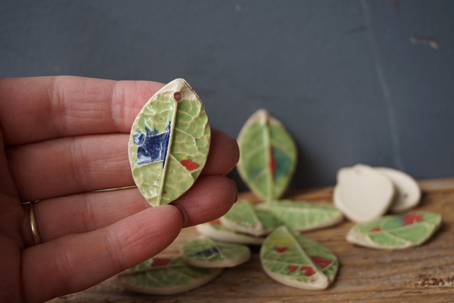 5 Ceramic LEAF Tiles / Mosaic Tile Set / Ornament / Wall Art | Etsy