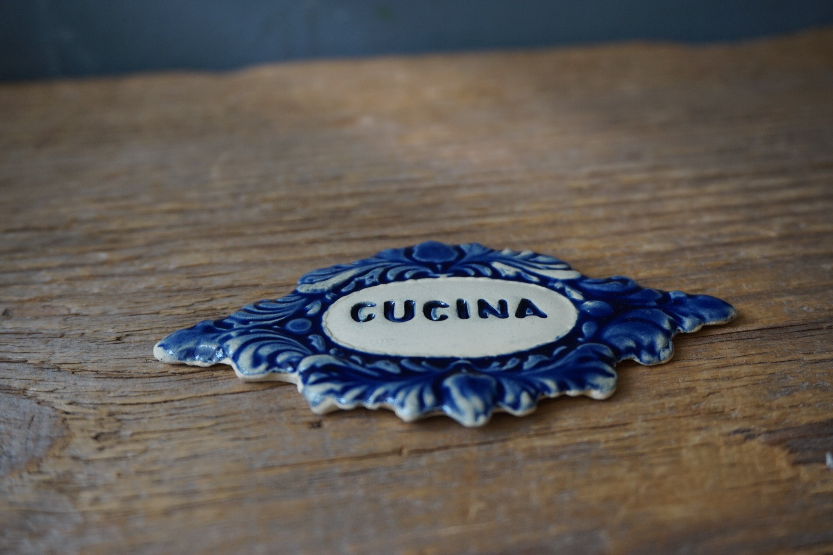 CUCINA Ceramic Door Sign: Cobalt Blue Glaze, Kitchen Decor - Etsy